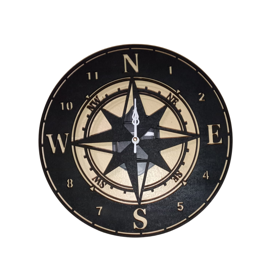 Nautical Compass Clock - MDF Wood – MARINERSKART