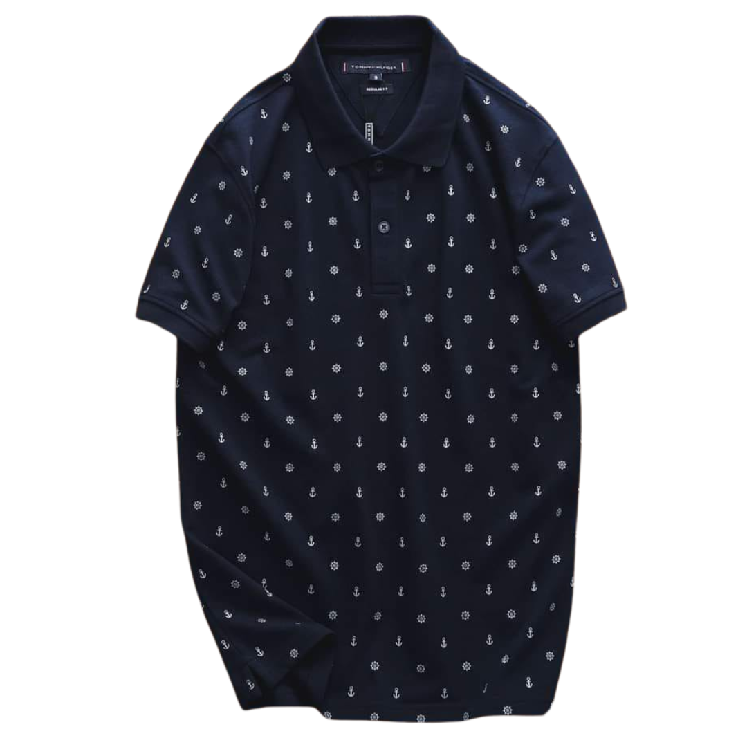 Merchant Navy Anchor and Helm Wheel Printed Cotton Polo Neck T-Shirt ...