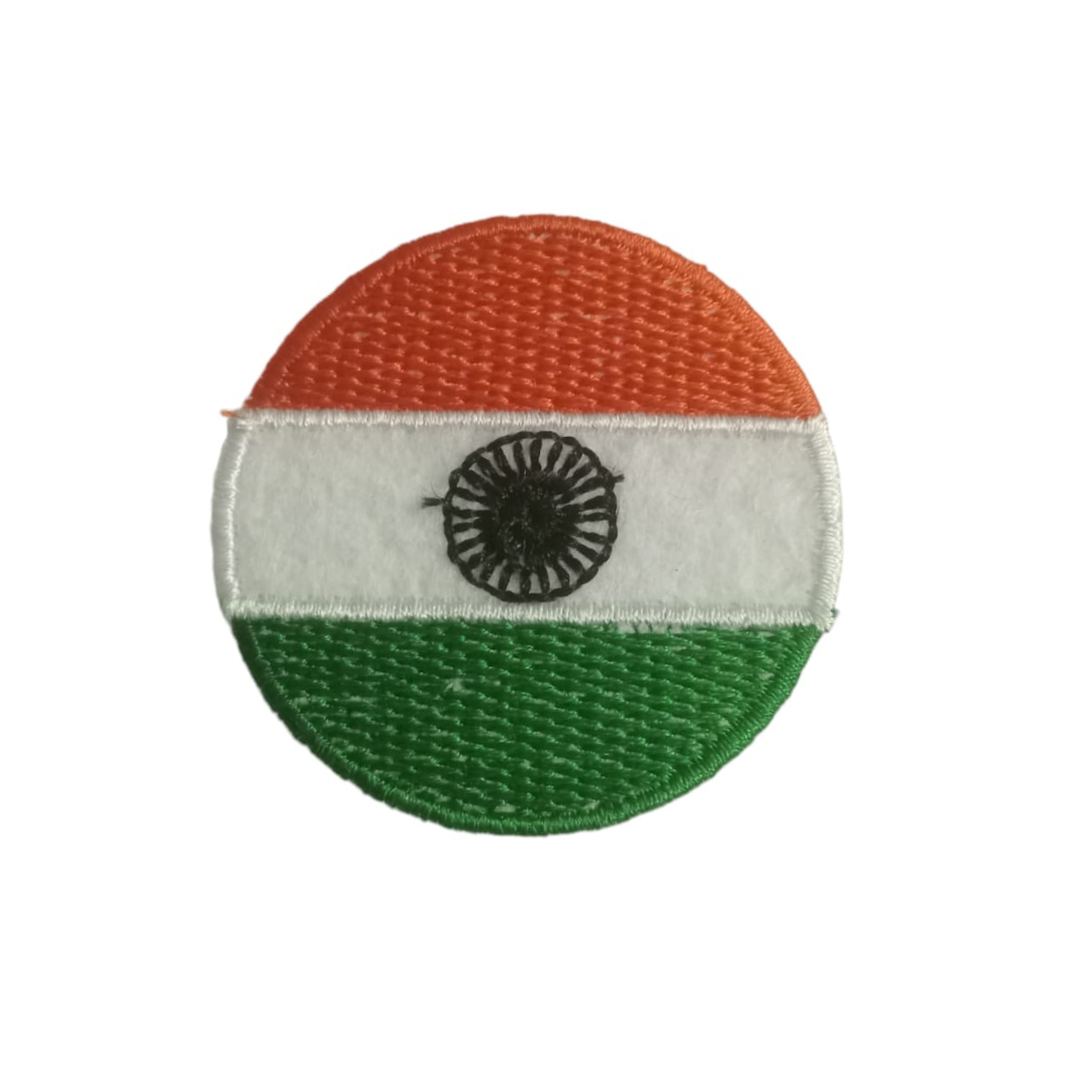 Round Indian Tri-Colour Flag Stitch On Embroidery Patch – MARINERSKART