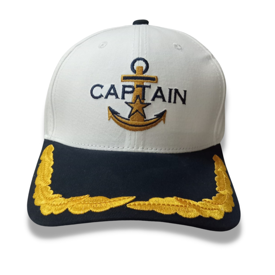 Merchant Navy Captain Embroidered White/Blue Adult Unisex Cotton Cap ...