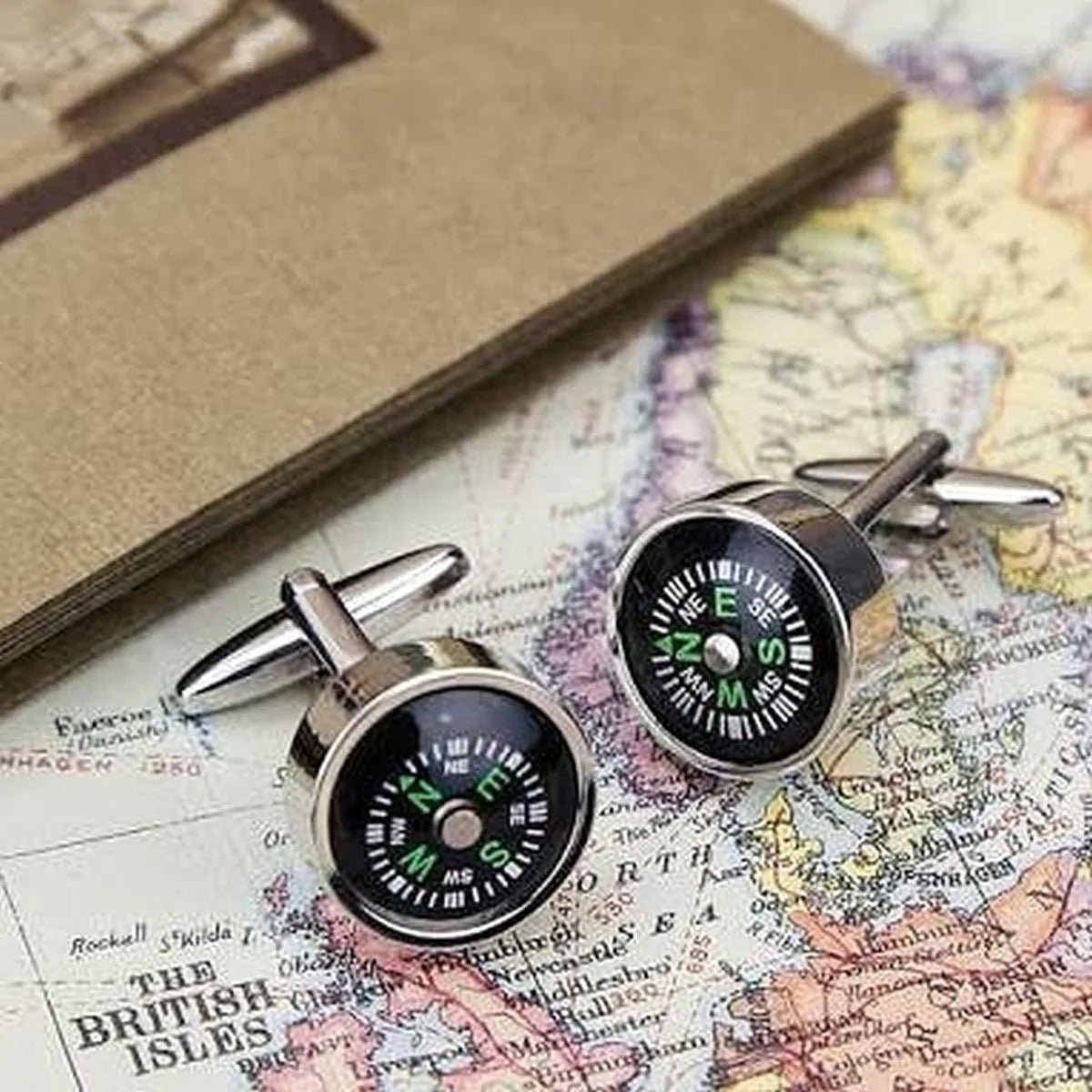 Silver Round Black Compass Cufflinks – MARINERSKART